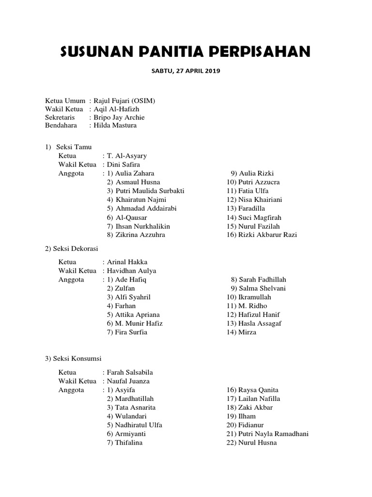 Susunan Panitia Perpisahan | PDF