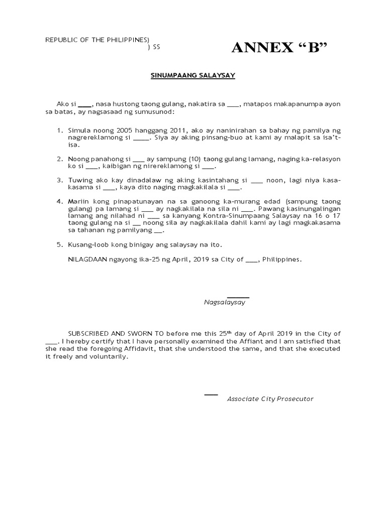 Sample Salaysay in Vawc | PDF