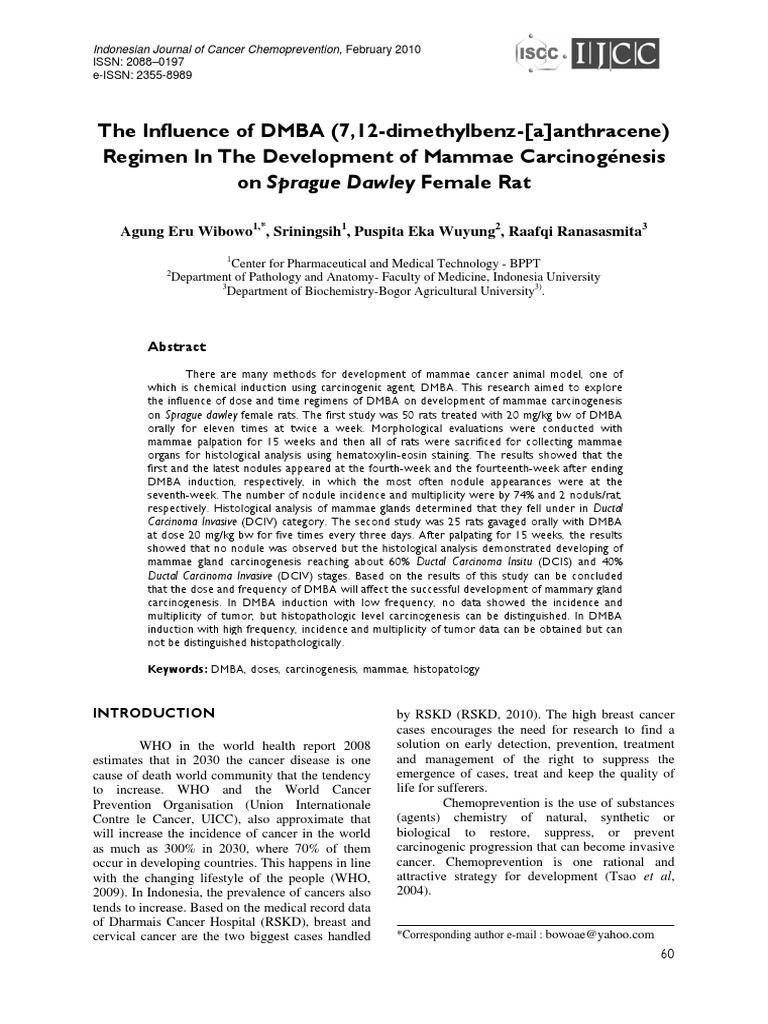 The Influence of DMBA (7,12-Dimethylbenz - (A) Anthracene) Regimen in The Development of Mammae ...