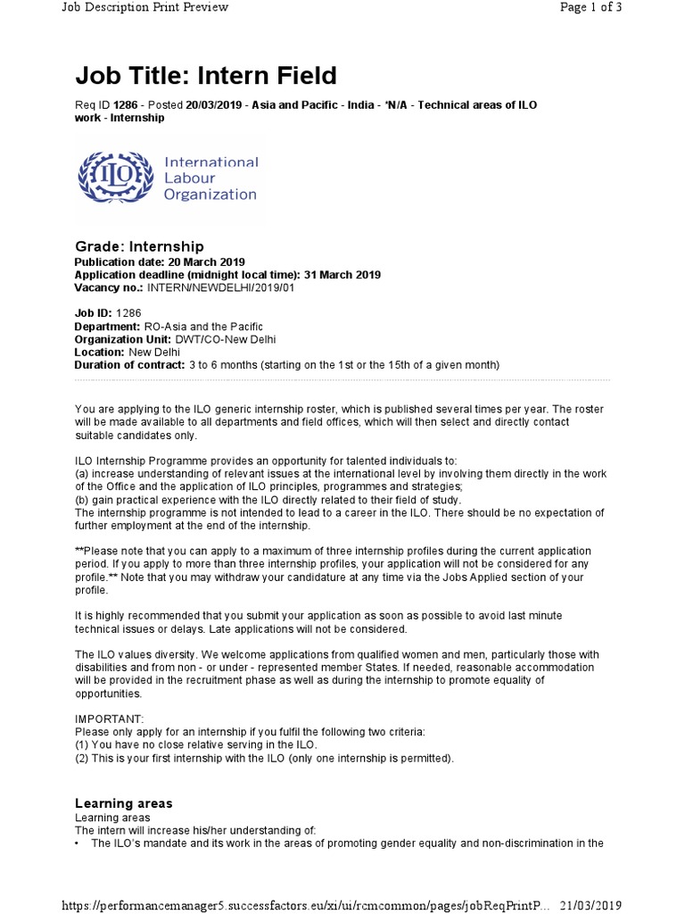 Job Title: Intern Field: Grade: Internship | PDF | International Labour ...