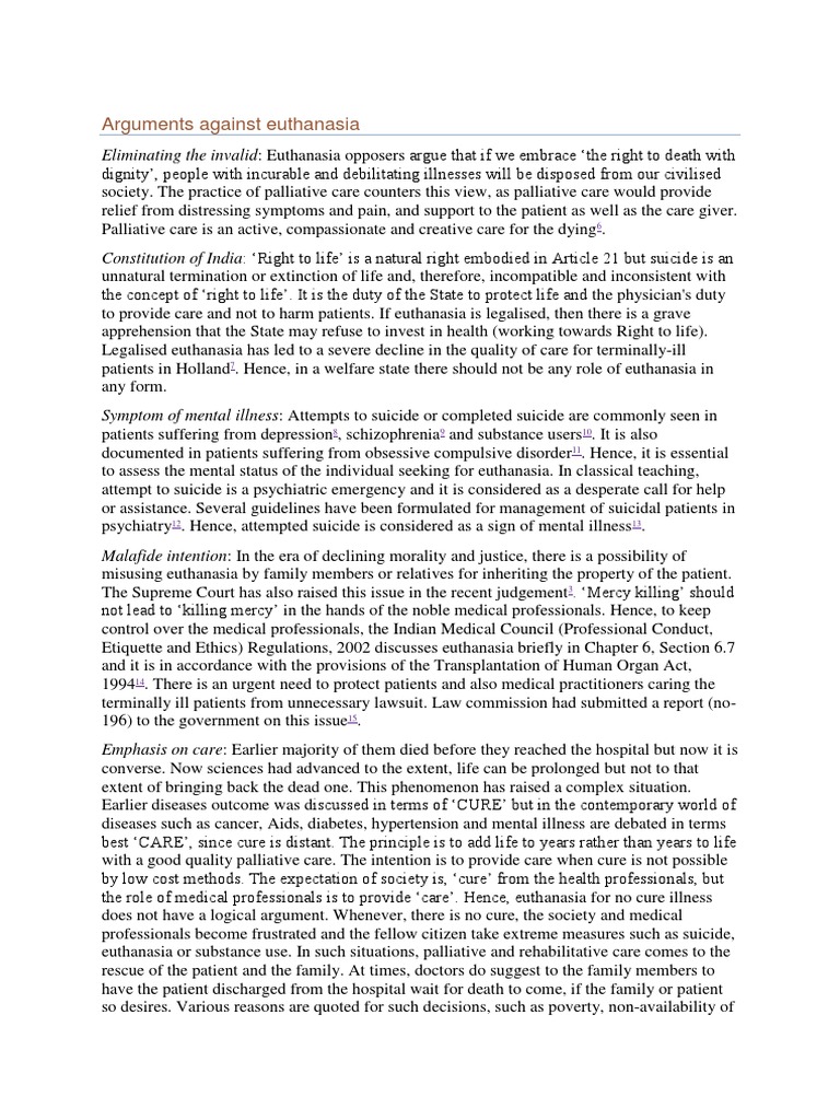 Arguments Against Euthanasia | PDF | Terminal Illness | Palliative Care