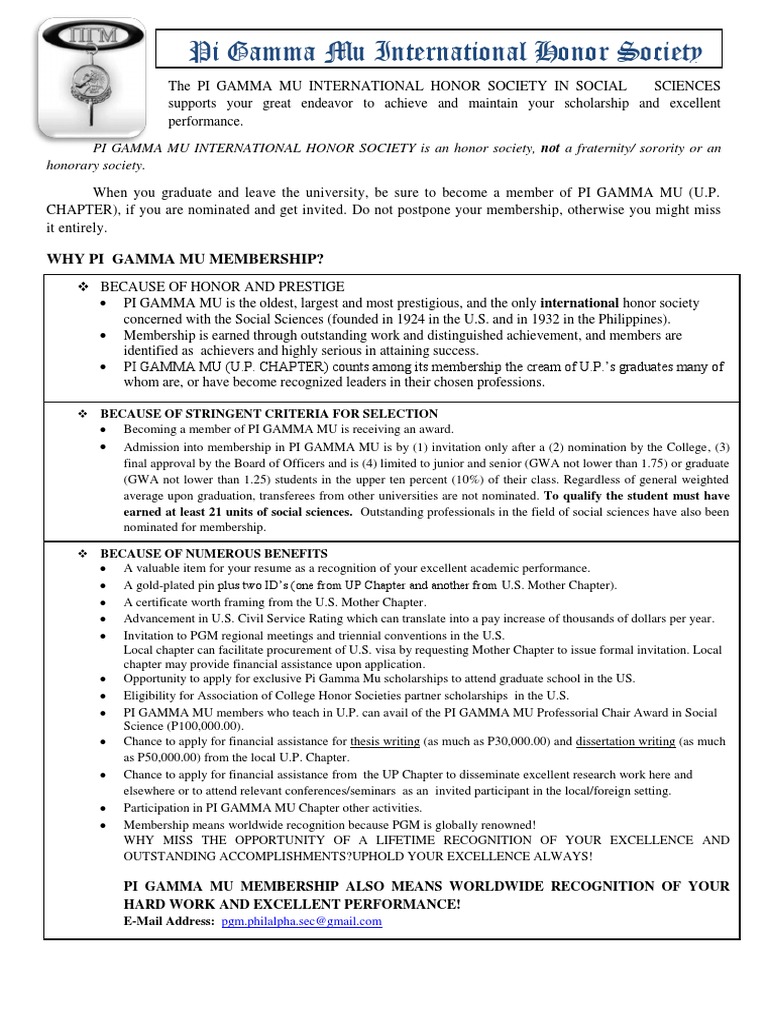 Pi Gamma Mu International Honor Society | PDF | Fraternities And ...