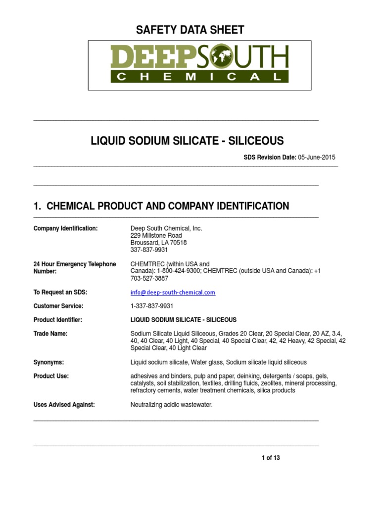 Safety Data Sheet: 1. Chemical Product and Company Identification | PDF ...