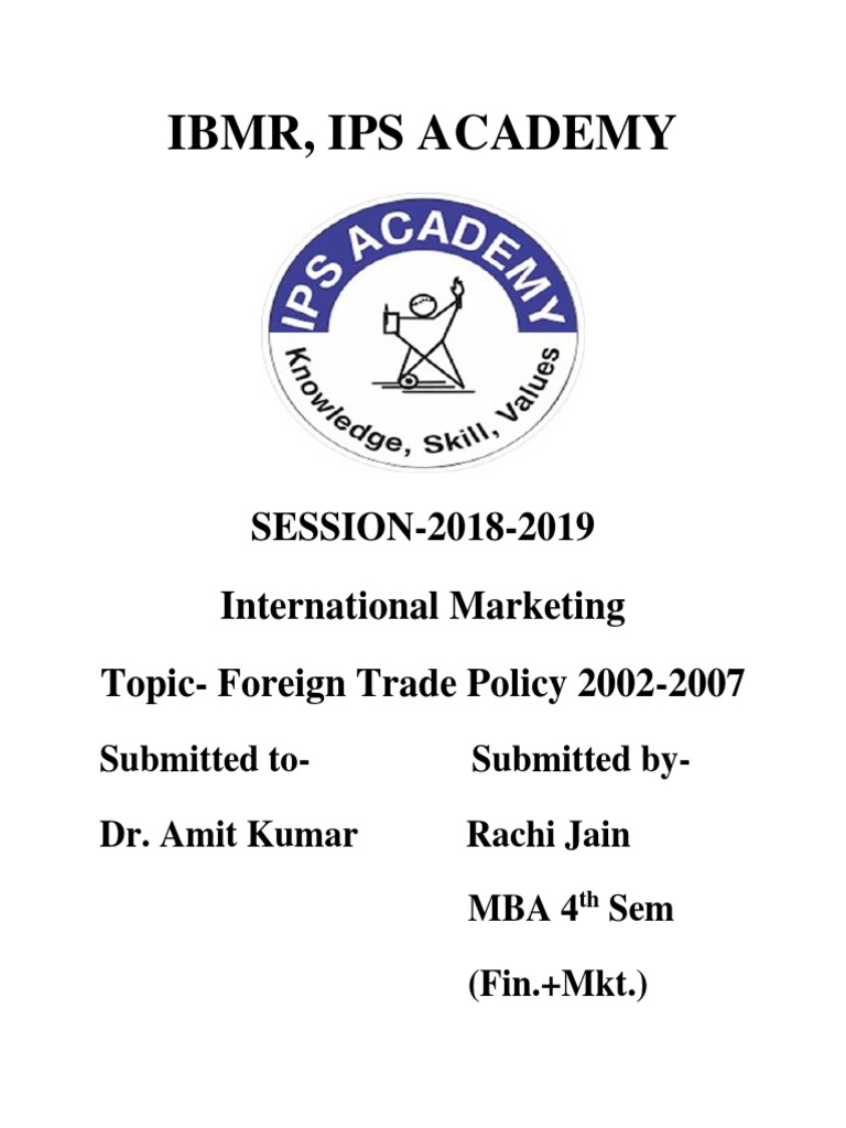 Ibmr, Ips Academy: SESSION-2018-2019 International Marketing Topic ...