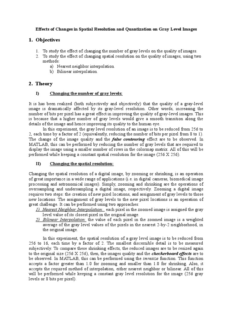 Spatial Resolution and Quantization On Gray Level Images | PDF | Image ...