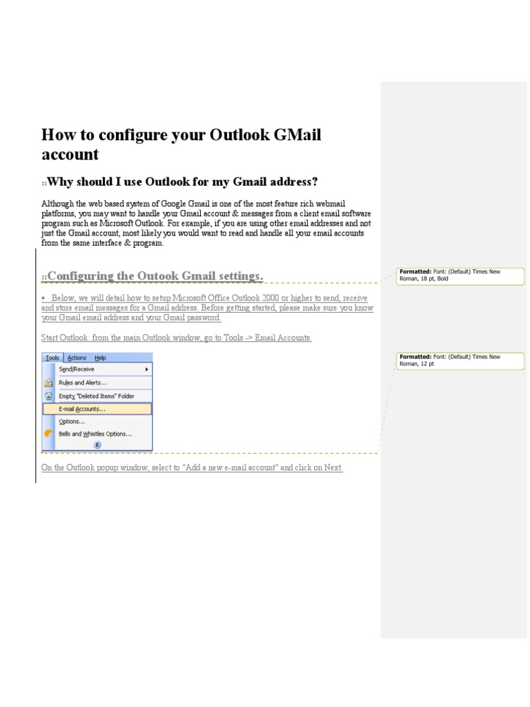 How To Configure Your Outlook GMail Account PDF | PDF | Gmail ...
