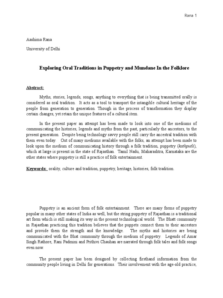 Oral Traditions. | PDF | Puppetry | Folklore