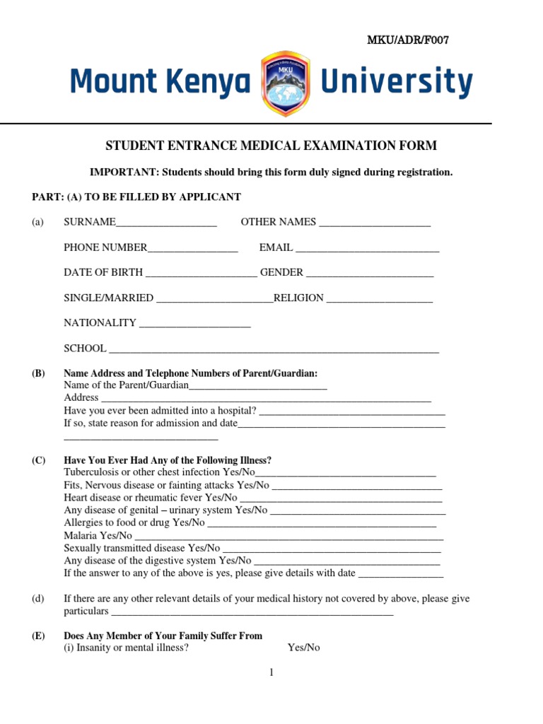 Medical Examination Form | PDF | Physician | Medicine