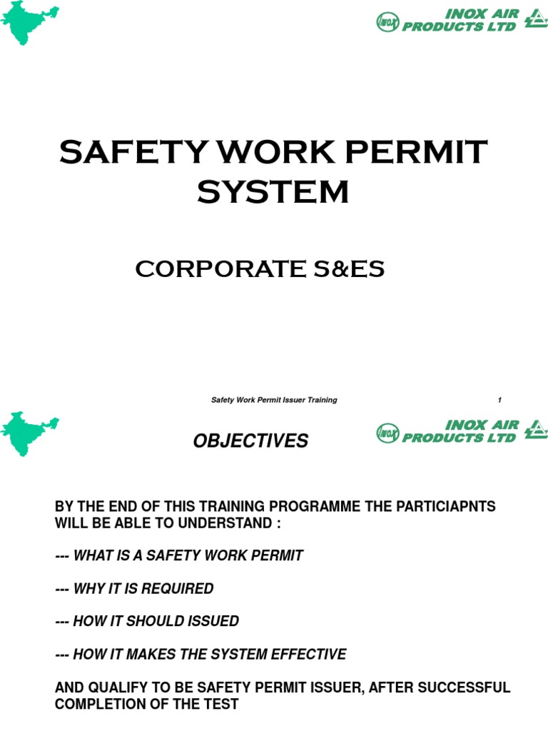 Safety Work Permit System Corporate S Es Pdf Valve Safety