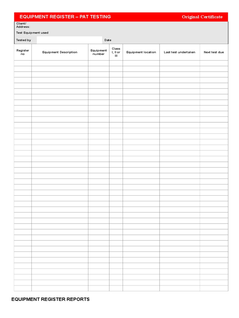 PAT Equipment Register | PDF