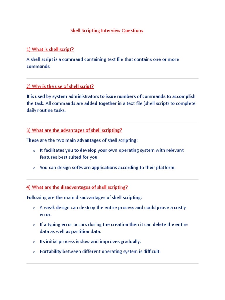 Shell Scripting Interview Questions 1) What Is Shell Script? | PDF | Shell (Computing) | Control ...