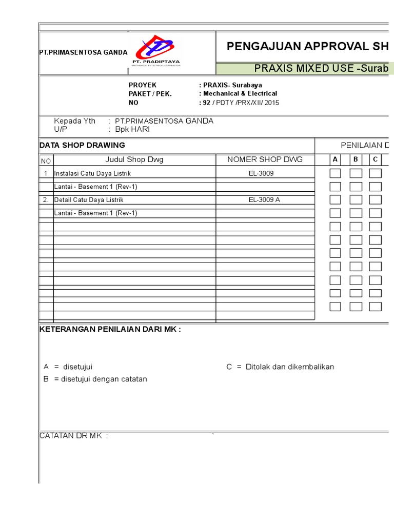 Pengajuan Approval Shop Drawing Instalasi Tanda Bahaya Kebakaran Praxis Mixed Use - Surabaya | PDF