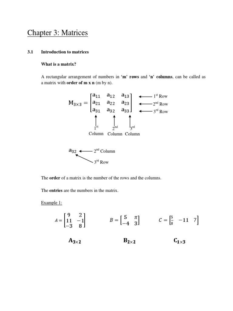 Chapter 3 - Matrices PDF | PDF | Matrix (Mathematics) | Eigenvalues And ...