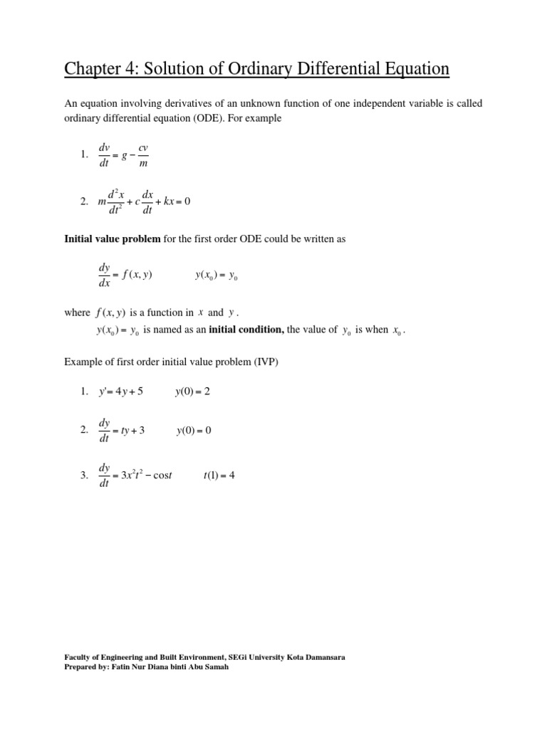 Chapter 4 - Numerical Solution of Ordinary Differential Equation PDF | PDF