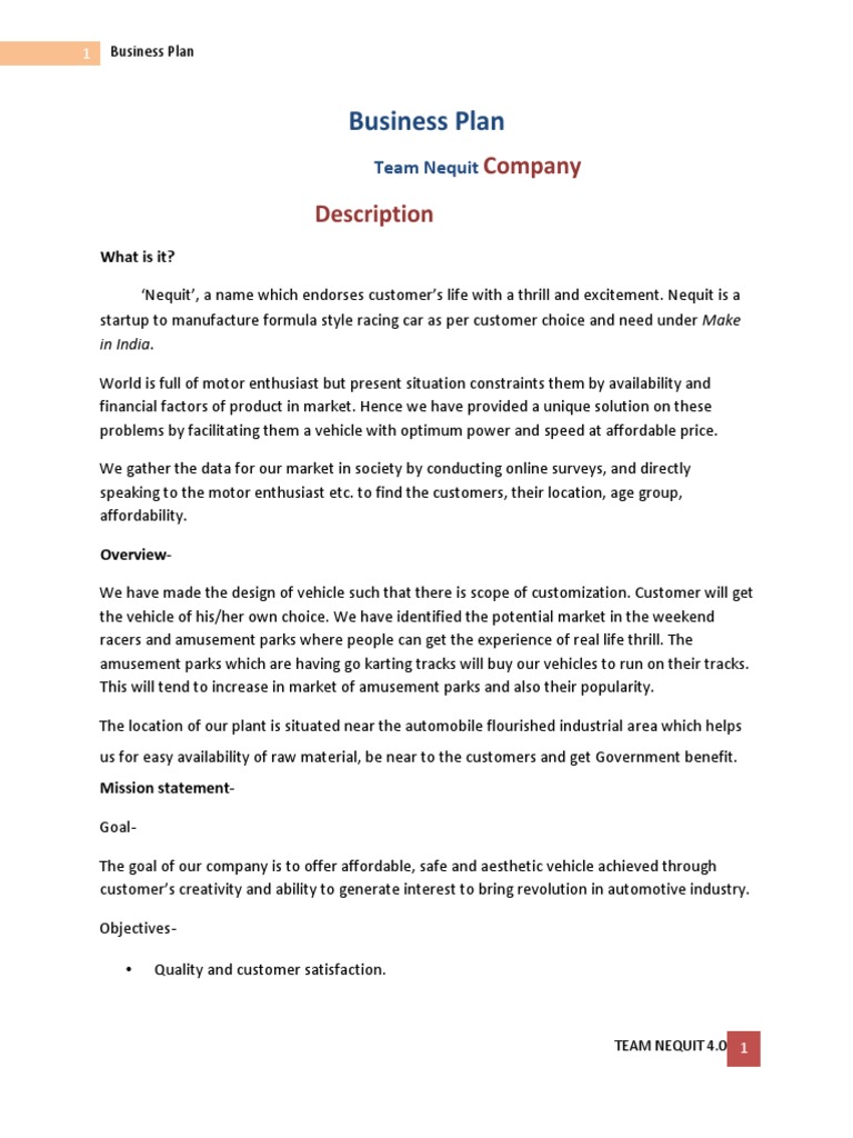 Business Plan: Company Description | PDF | Marketing Research | Expense