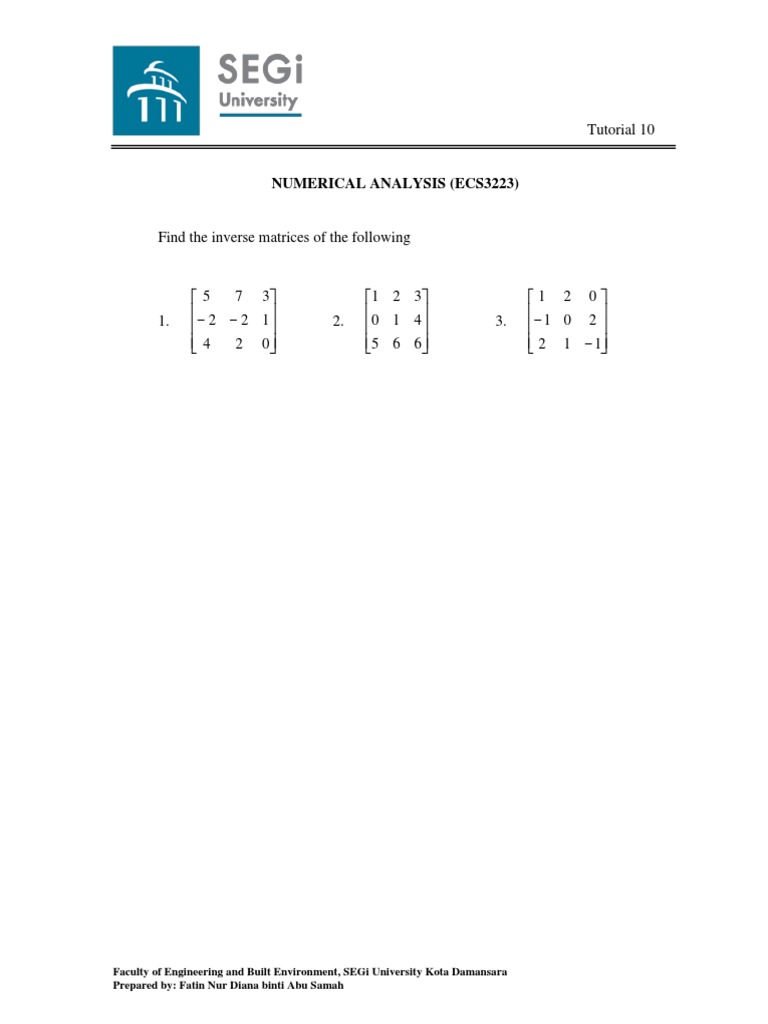 Tutorial 10 Inverse Matrix Pdf Pdf