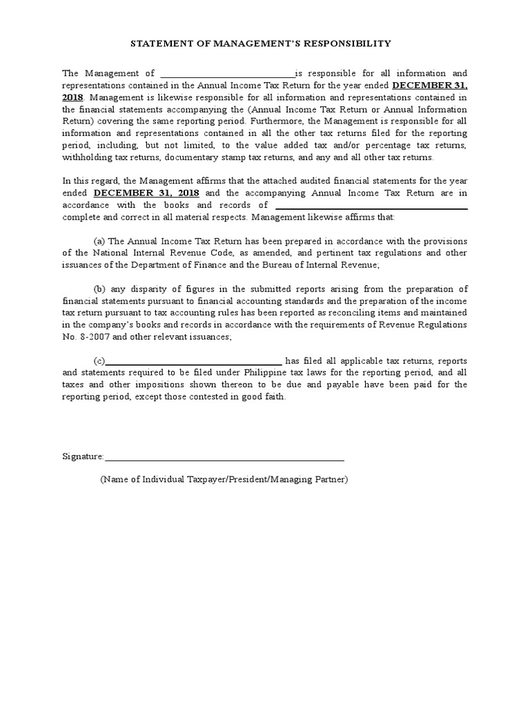 Statement of Management Responsibility | PDF