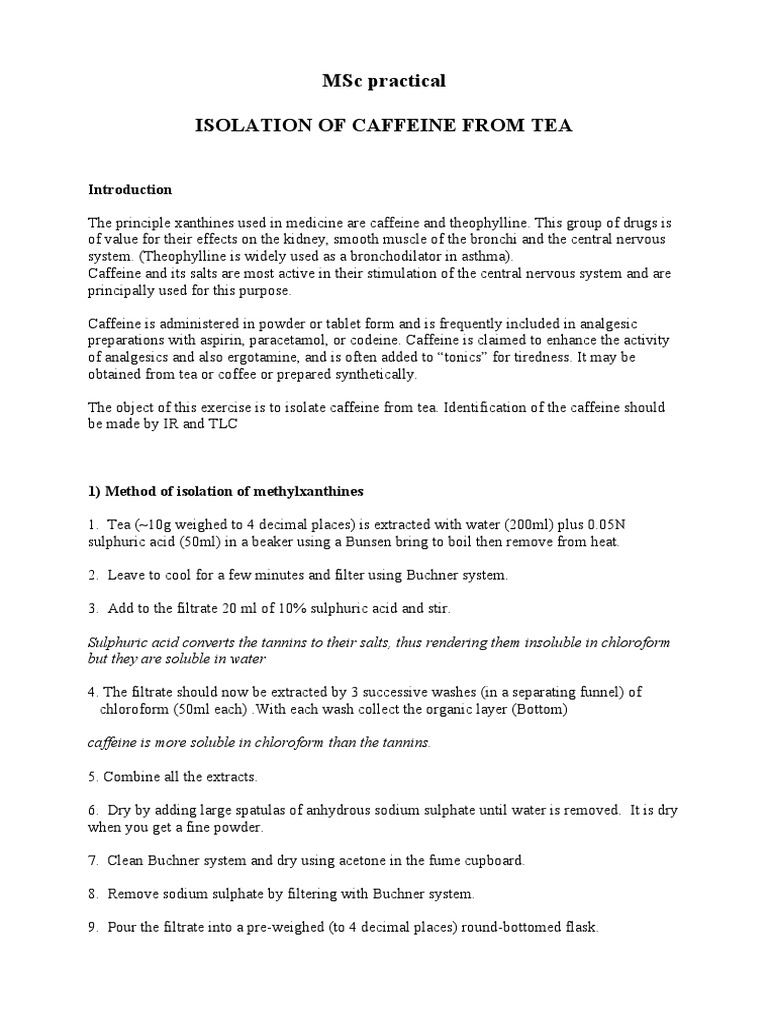Isolation of Caffeine From Tea | PDF | Caffeine | Thin Layer Chromatography