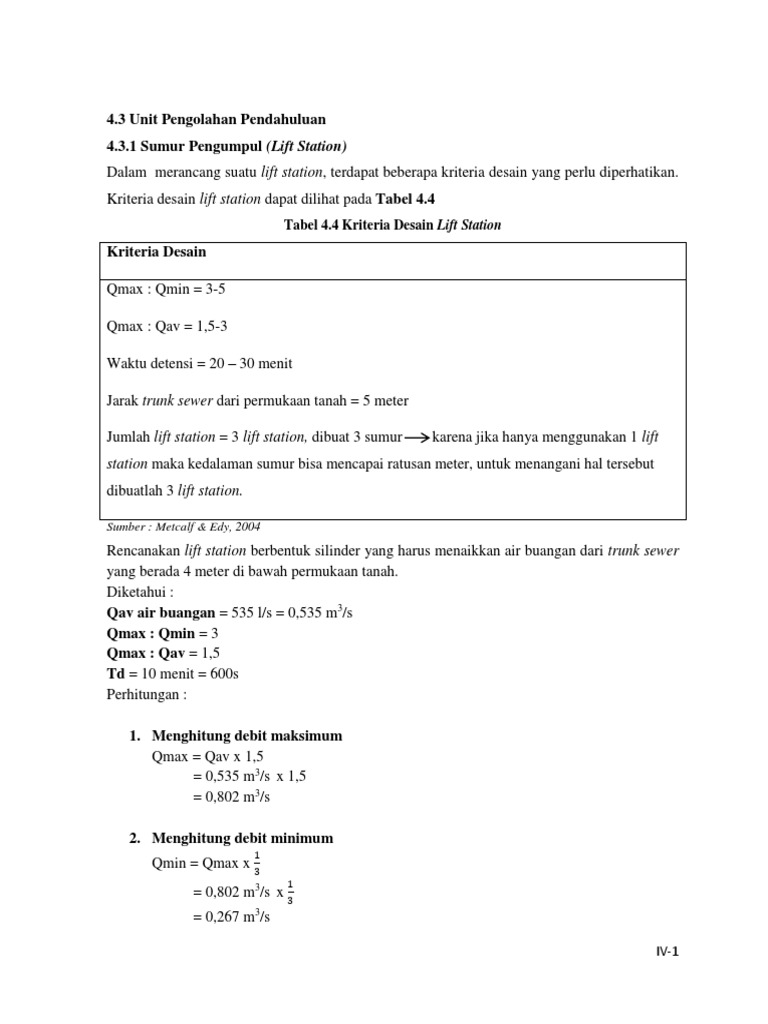 4.3 Unit Pengolahan Pendahuluan 4.3.1 Sumur Pengumpul (Lift Station) | PDF