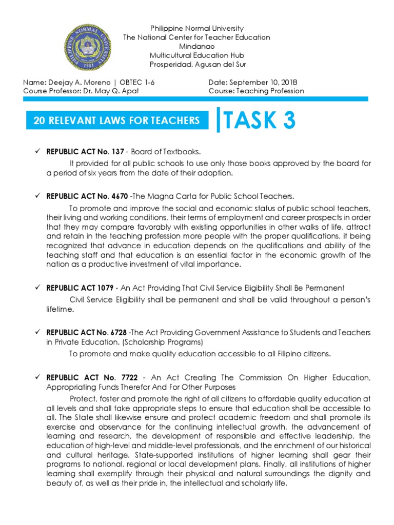 Relevant Laws For Teachers | PDF | Teachers | Government
