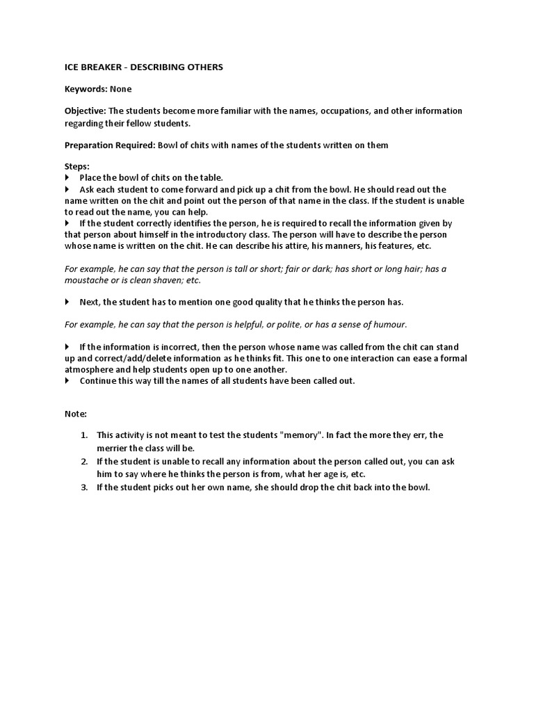 Ice Breaker and Activity | PDF | Human Communication | Linguistics