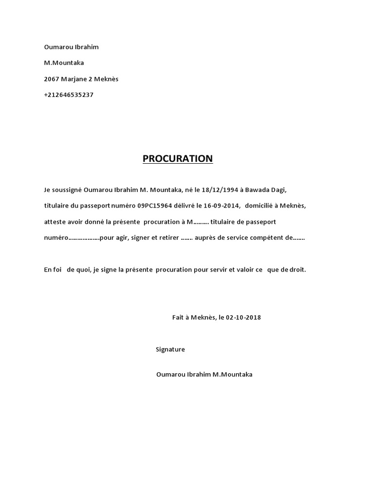 Modele Procuration | PDF | Gouvernement et identité