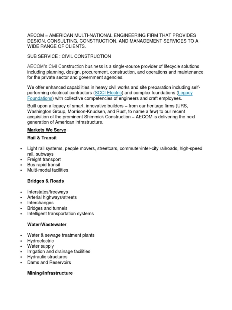 Company Aecom | PDF | Transport | Rail Transport