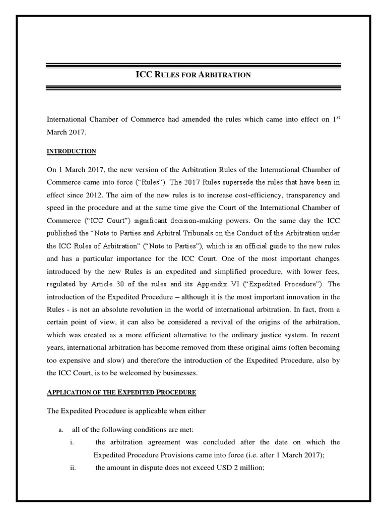 ICC Rules For Arbitration | PDF | Arbitral Tribunal | Arbitration