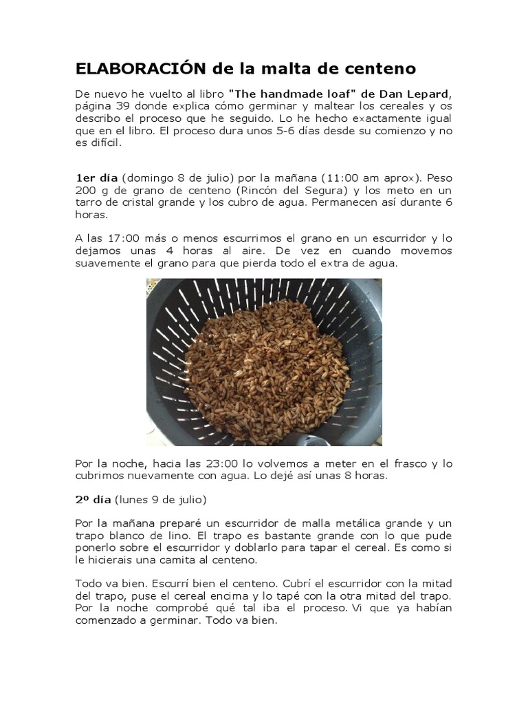 ELABORACIÓN de La Malta de Centeno | PDF | Panes | De masa fermentada
