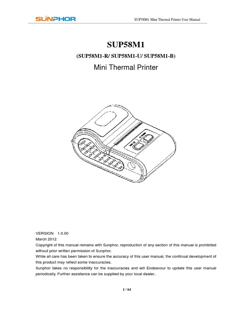SUP58M1 Mini Printer Technical Manual PDF | PDF | Printer (Computing) | Usb