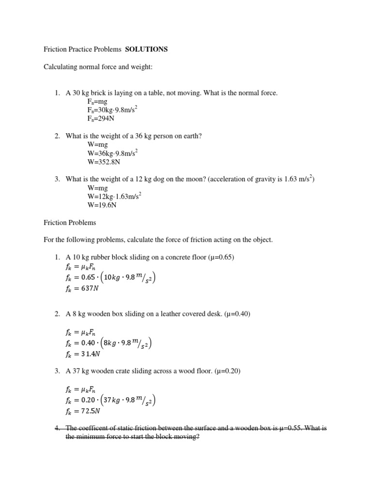 Friction Practice Problems Solutions | PDF