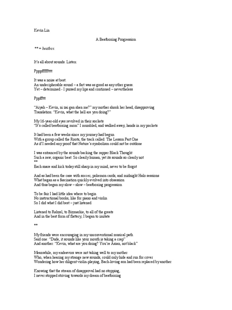 Poem On Beatboxing | Download Free PDF | Leisure | Entertainment (General)