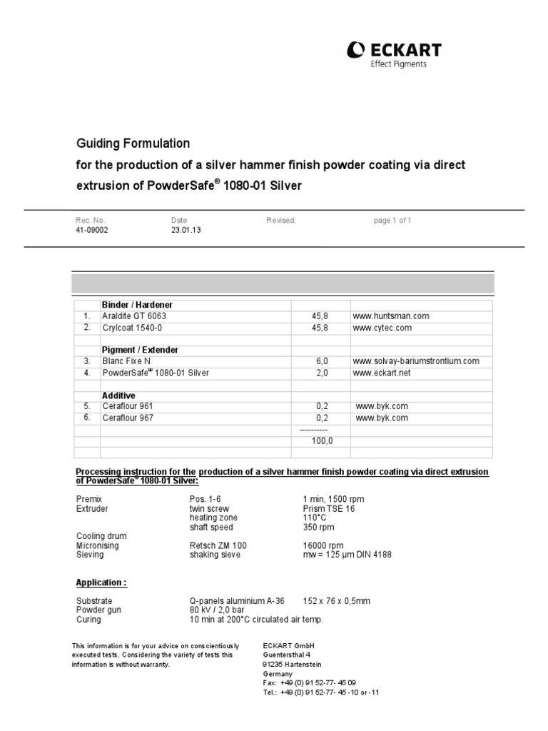 Guiding Formulation PowderSafe-01 Hammer Finish | PDF | Extrusion | Crafts