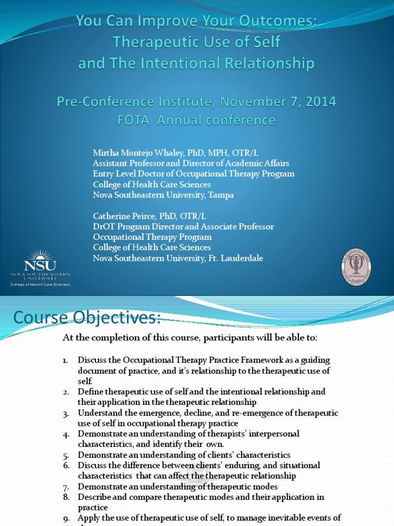 Therapeutic use of self | Occupational Therapy | Psychotherapy