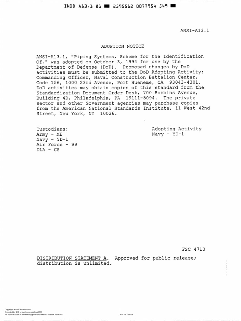 Ansi A13.1 Piping Systems, Scheme For The Identification | PDF | Fires ...