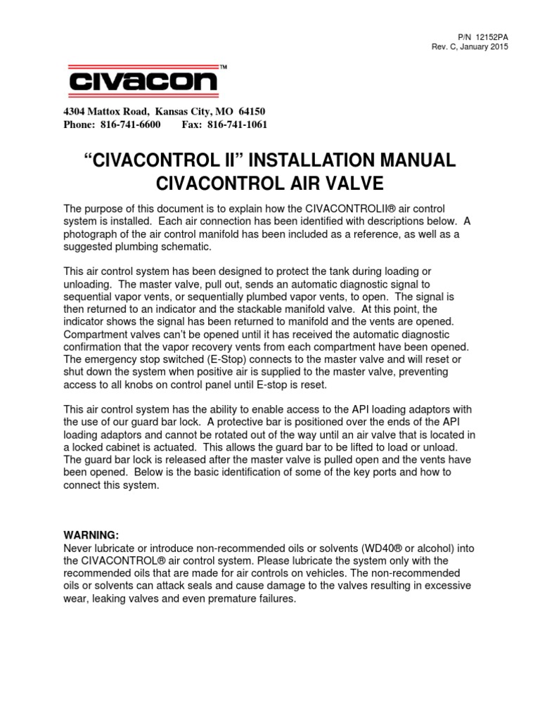 Civacon Manifold Intallation and Parts Breakdowns 27 Pages | PDF ...
