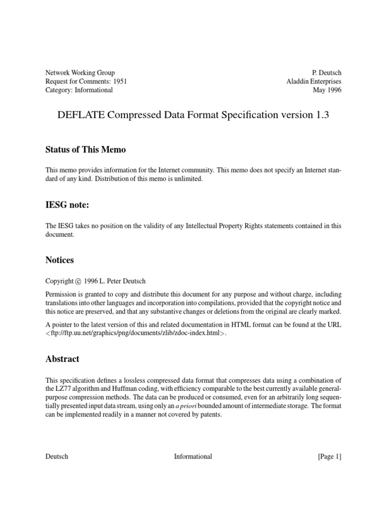 DEFLATE Compressed Data Format Specification Version 1.3: Status of ...