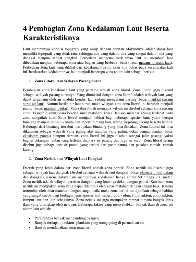 4 Pembagian Zona Kedalaman Laut Beserta Karakteristiknya | PDF