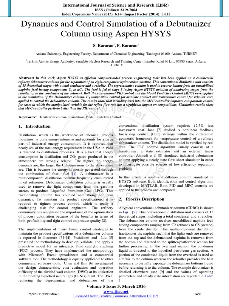 Dynamics and Control Simulation of A Debutanizer Column Using Aspen ...