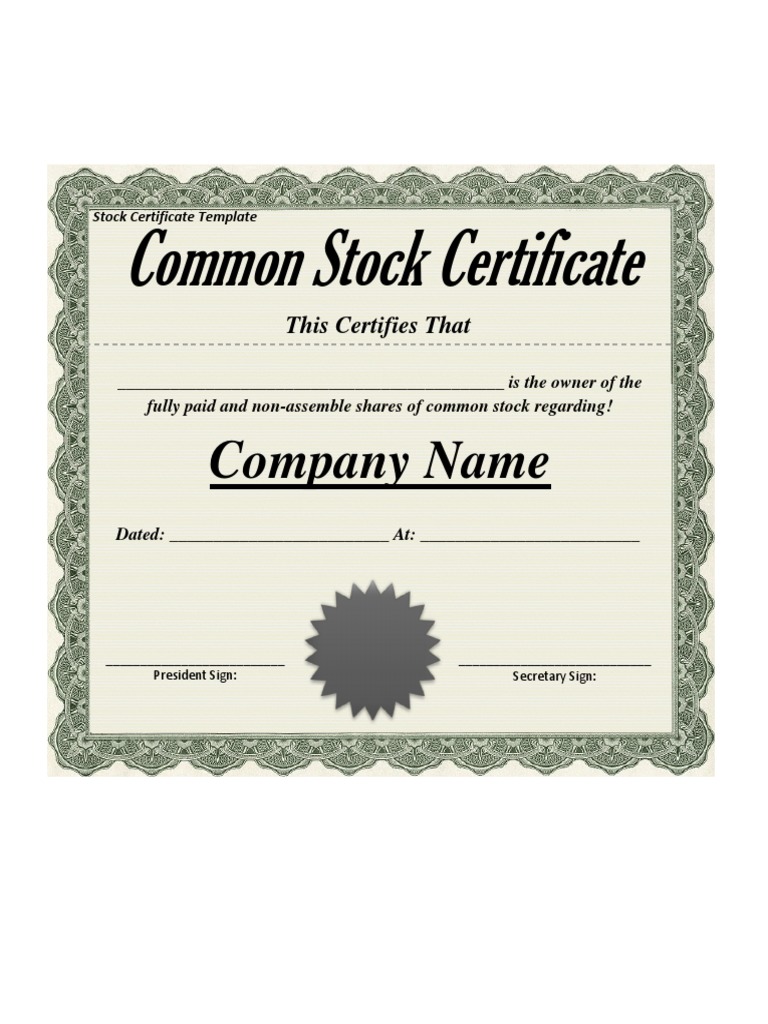 Stock Certificate Template | PDF