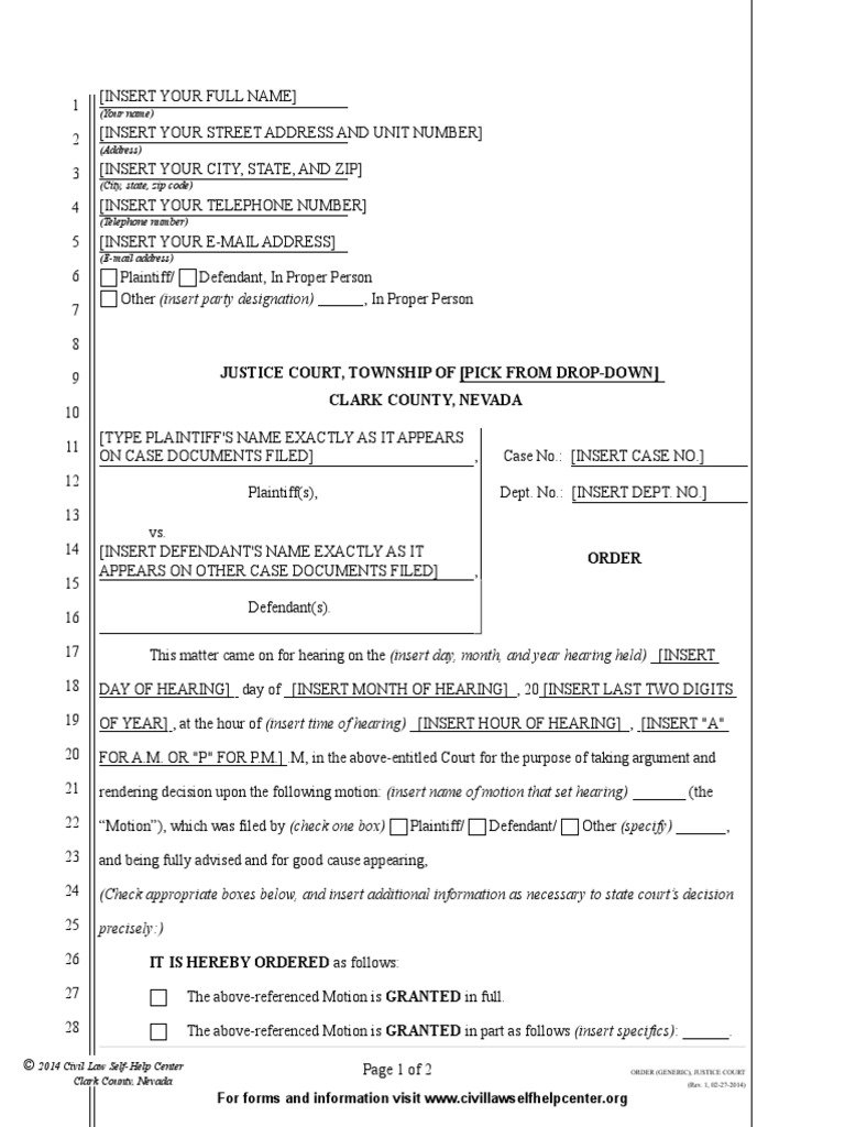 Order Generic Justice Court Fillable | PDF | Virtue | Judiciaries