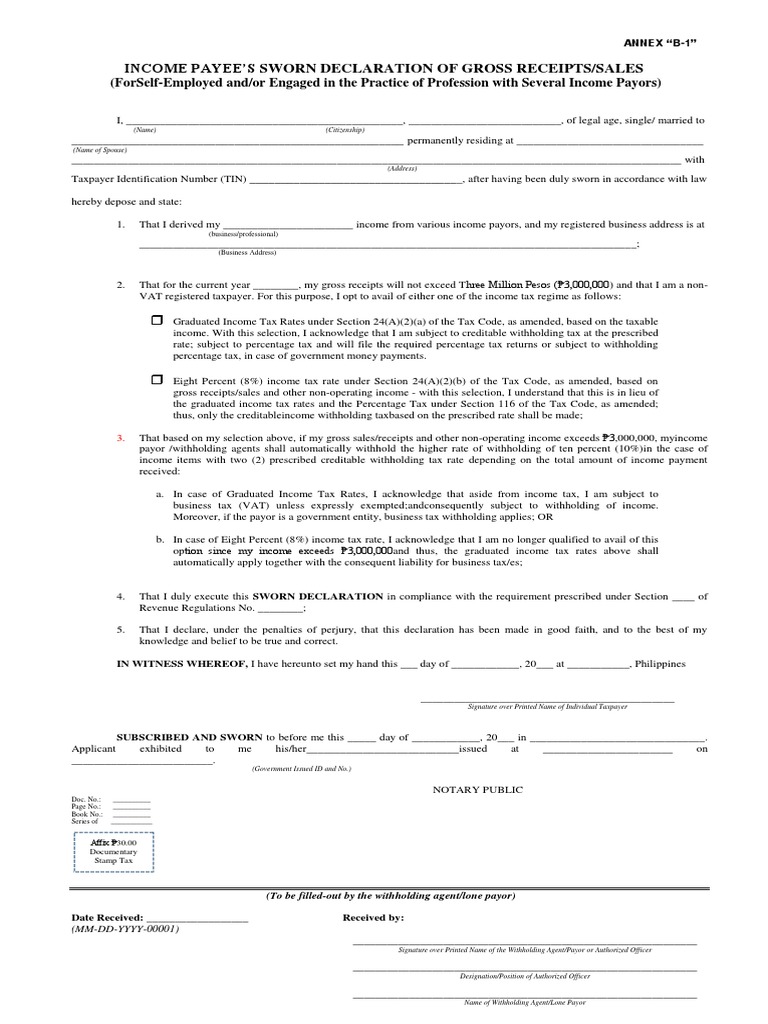 Sworn Statement For BIR | PDF | Withholding Tax | Income Tax