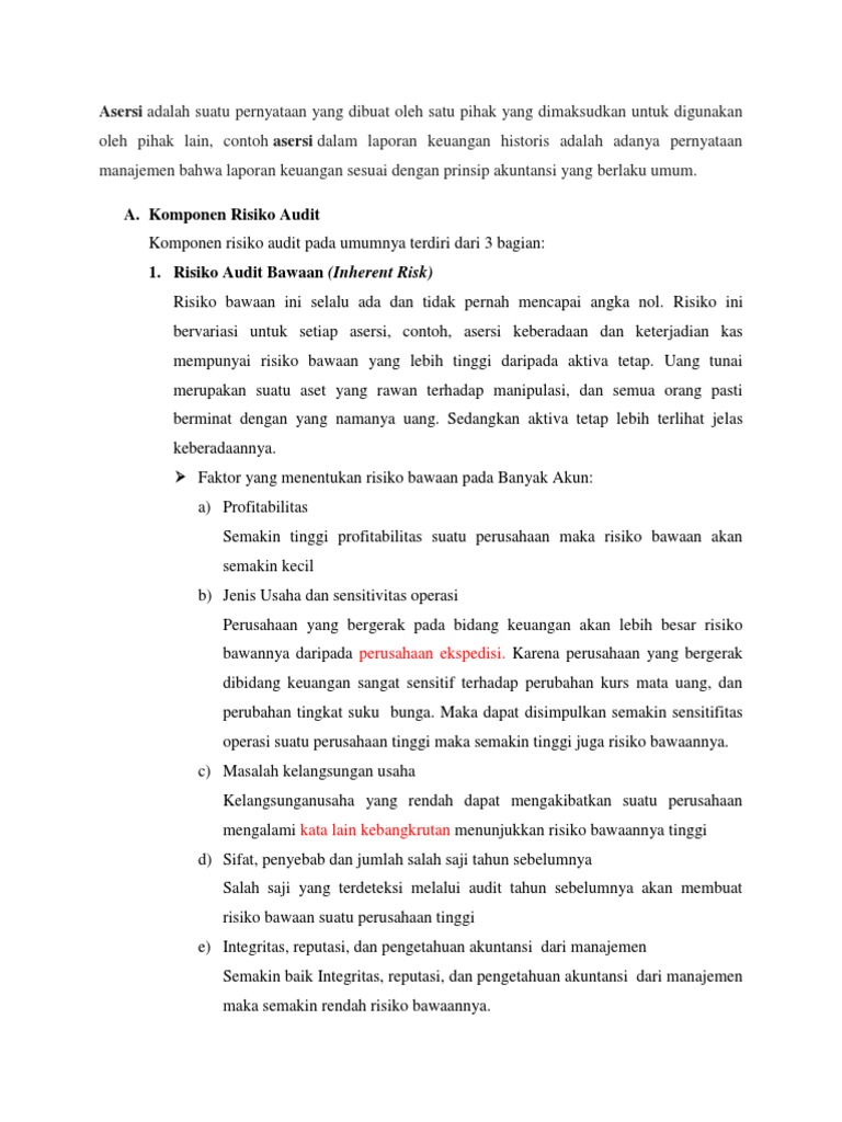 Komponen Risiko Audit | PDF