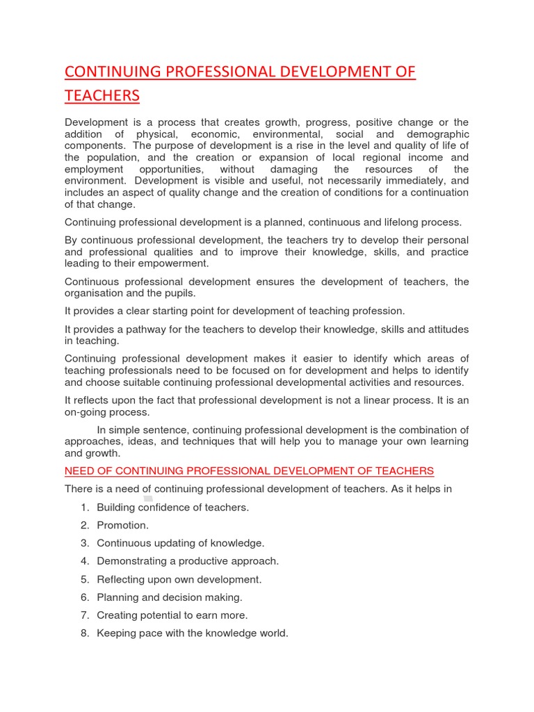 Continuing Professional Development of Teachers | PDF | Professional ...