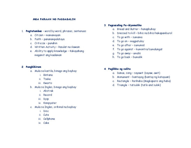 Mga Paraan NG Pagsasalin | PDF