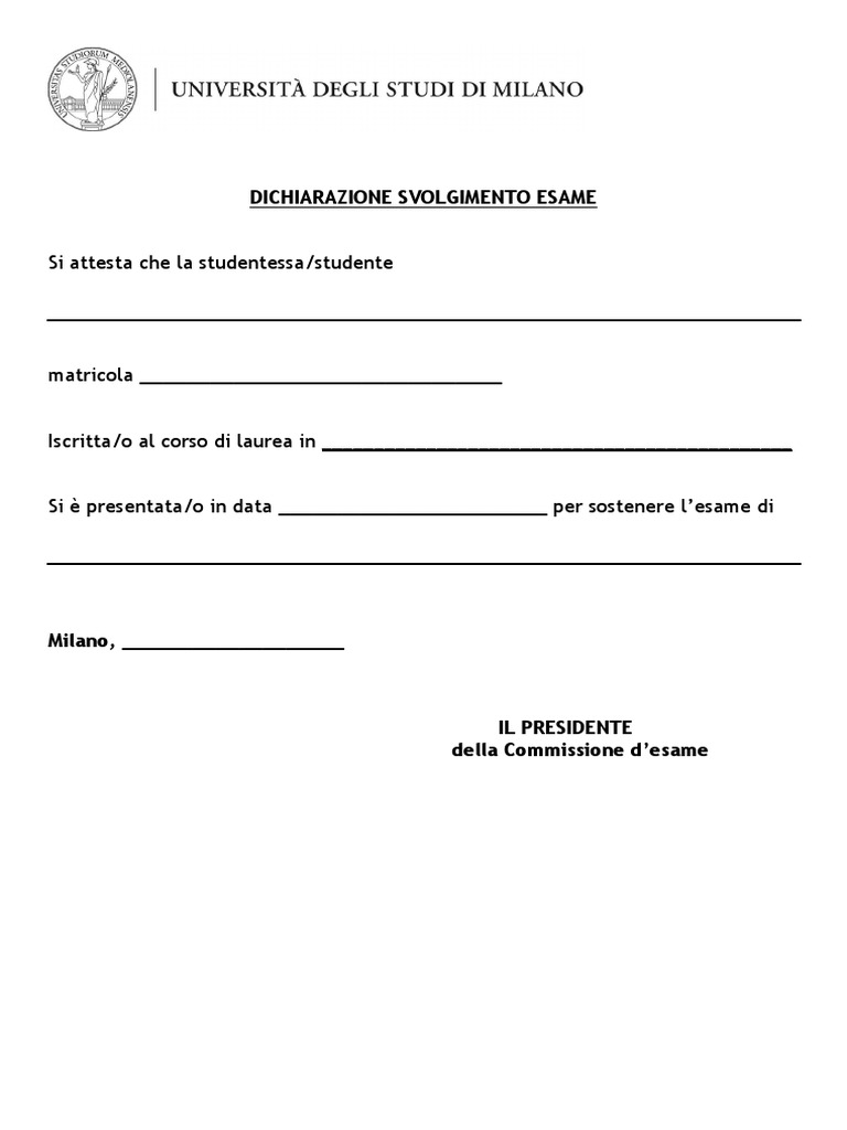 Giustificativo Esame | PDF