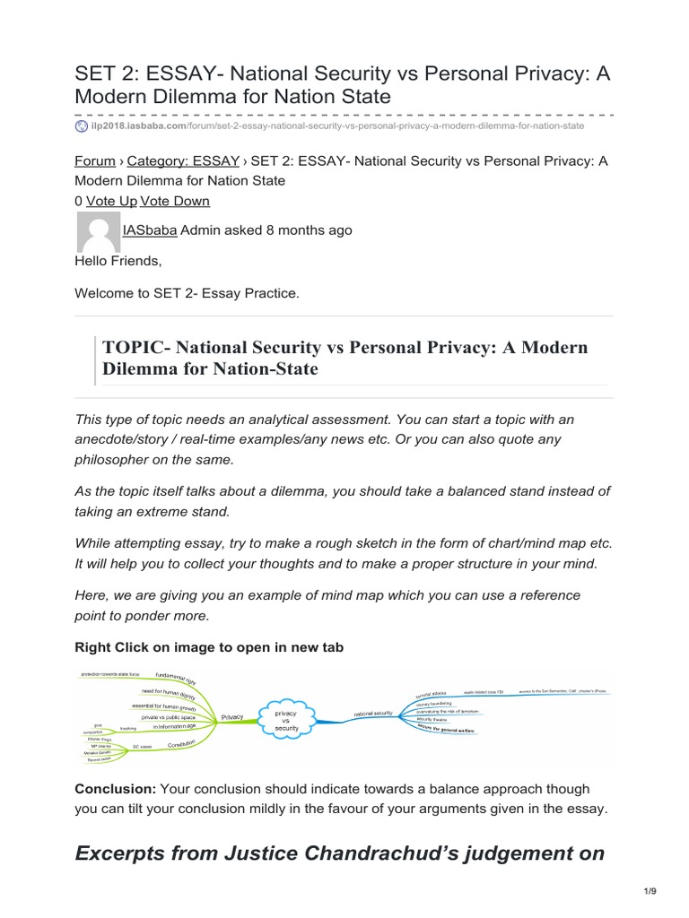 SET 2 ESSAY - National Security Vs Personal Privacy A Modern Dilemma ...