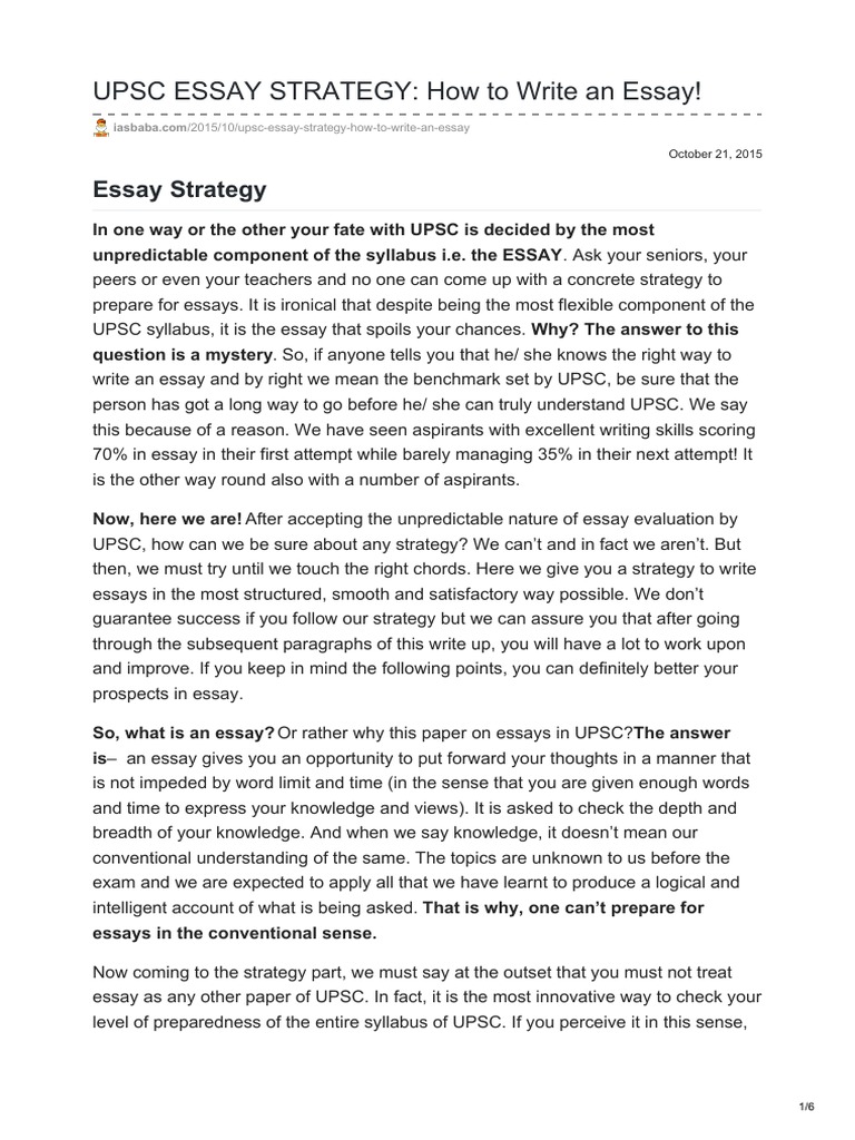 UPSC ESSAY STRATEGY How To Write An Essay | PDF | Mahatma Gandhi | Essays