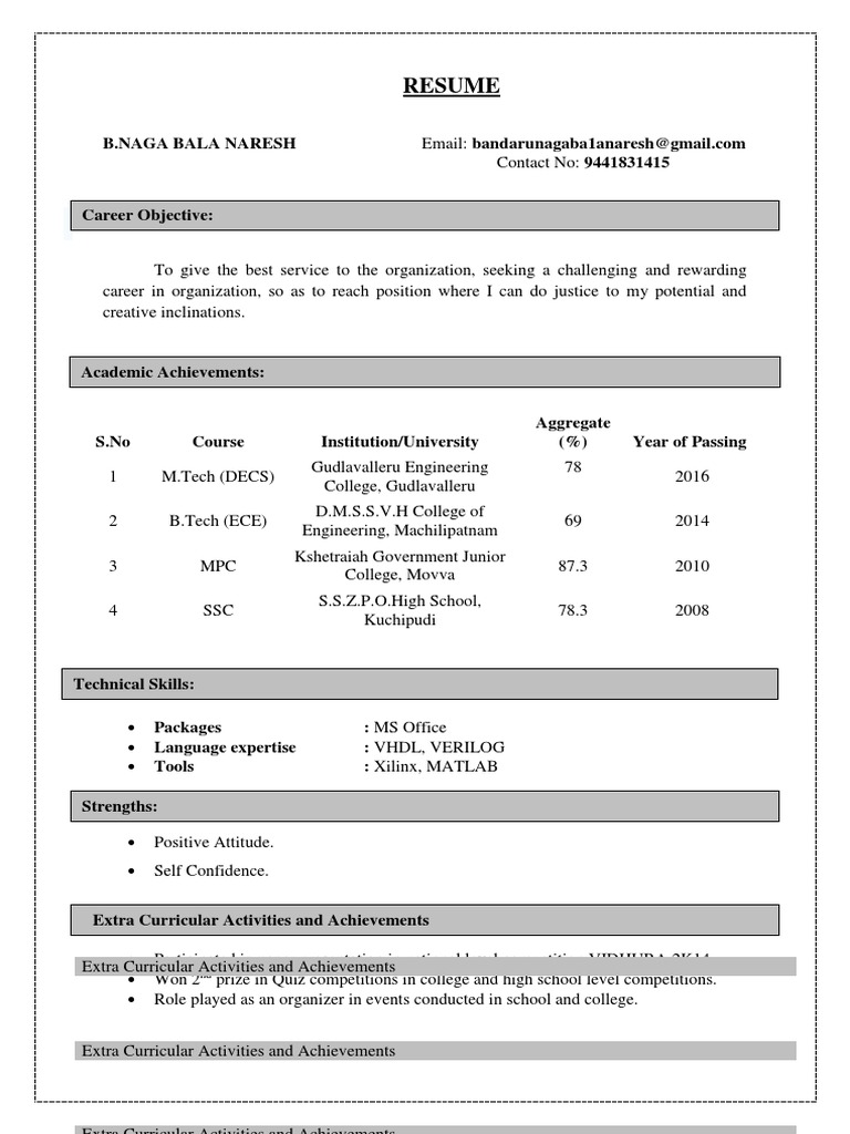 Bandaru Naga Bala Naresh Resume | PDF | Science And Technology ...
