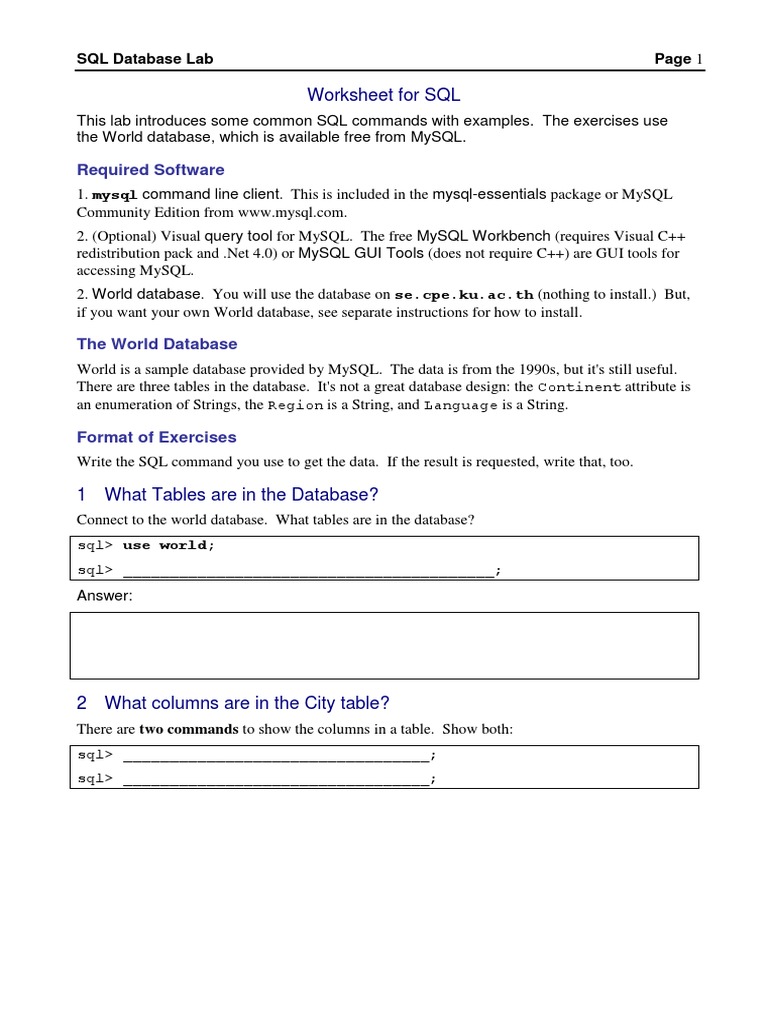 SQL Labsheet | PDF | My Sql | Databases